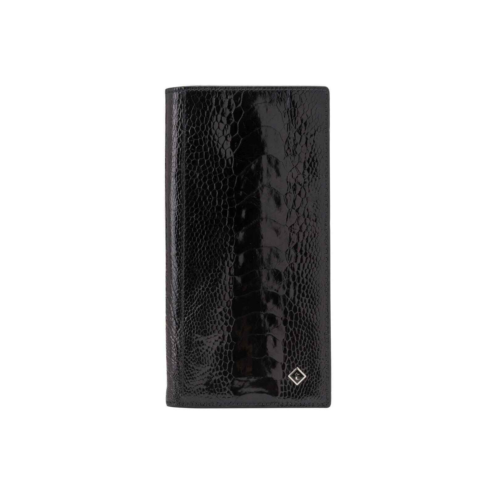 $950 Testoni Bologna Black Document Holder Long Wallet Genuine Ostrich