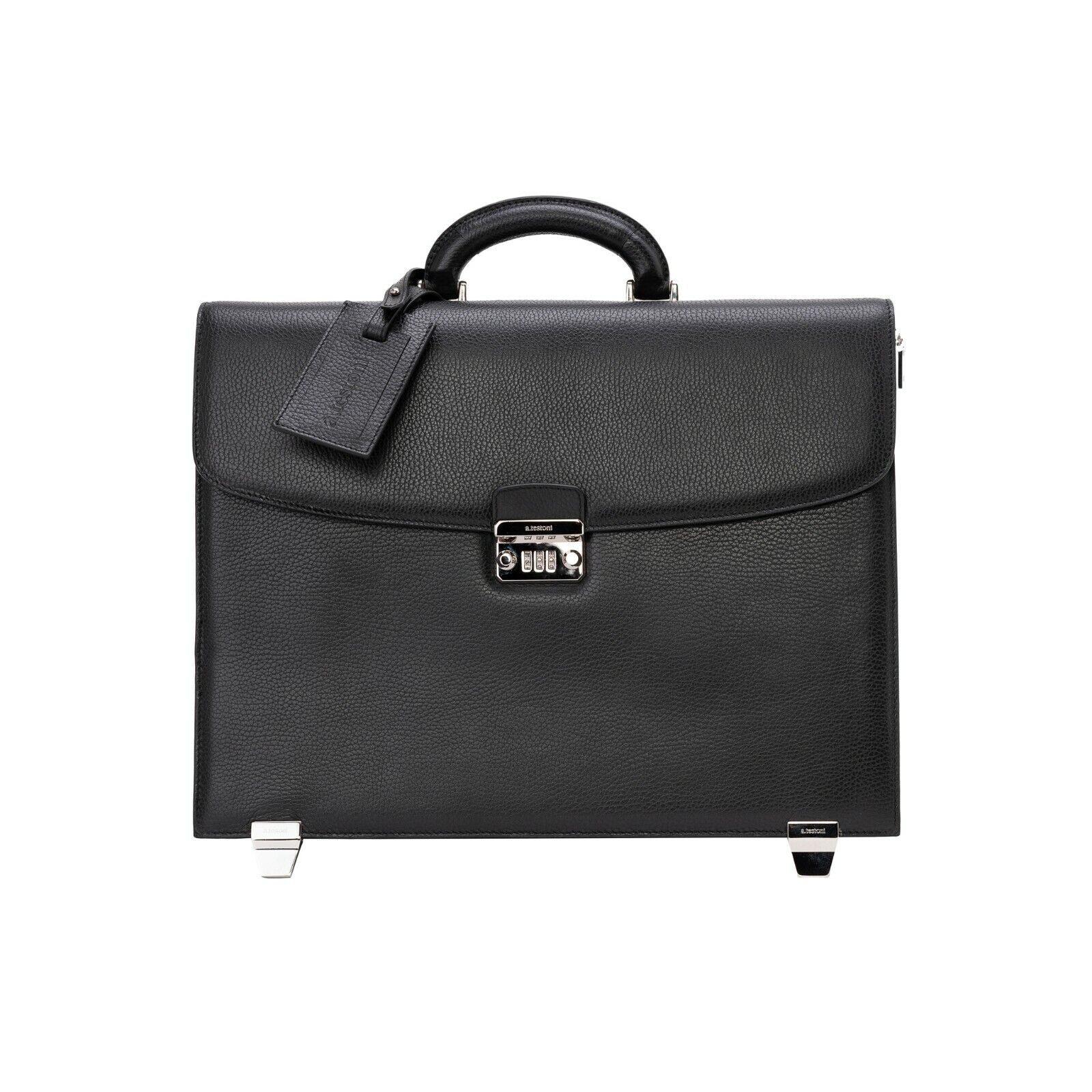 Testoni Bologna Trolley Briefcase PC Case Black Bright Karibu Calf