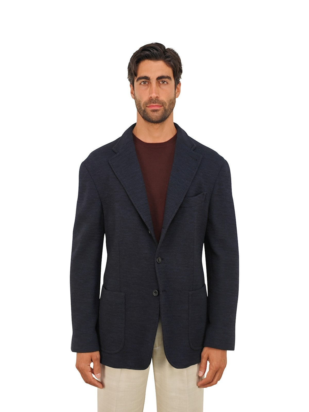 RUBINACCI NAPOLI Blue Jacket Sport Coat Knit Wool Stretch 44 US / 54 E
